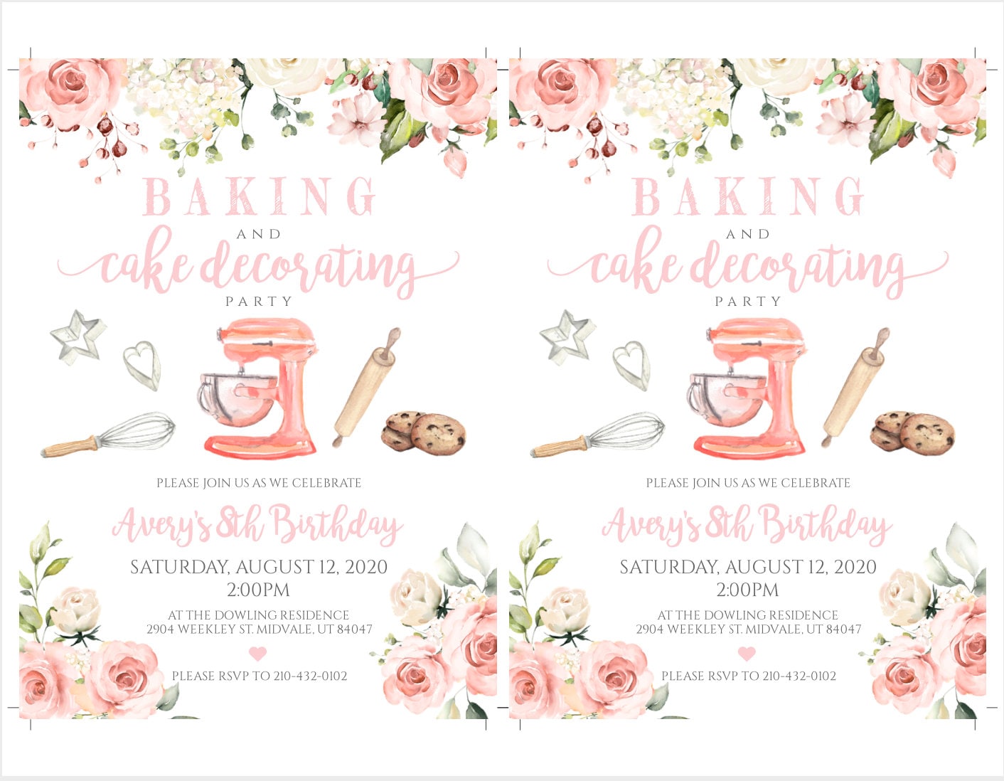 Baking Birthday Invitation Template Kid's Birthday Cake - Etsy