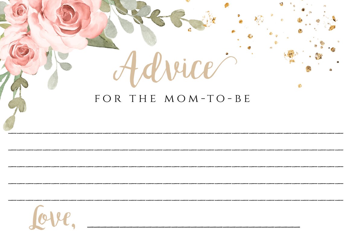 Advice for Mom Card Template for Baby Shower Pink Floral | Etsy