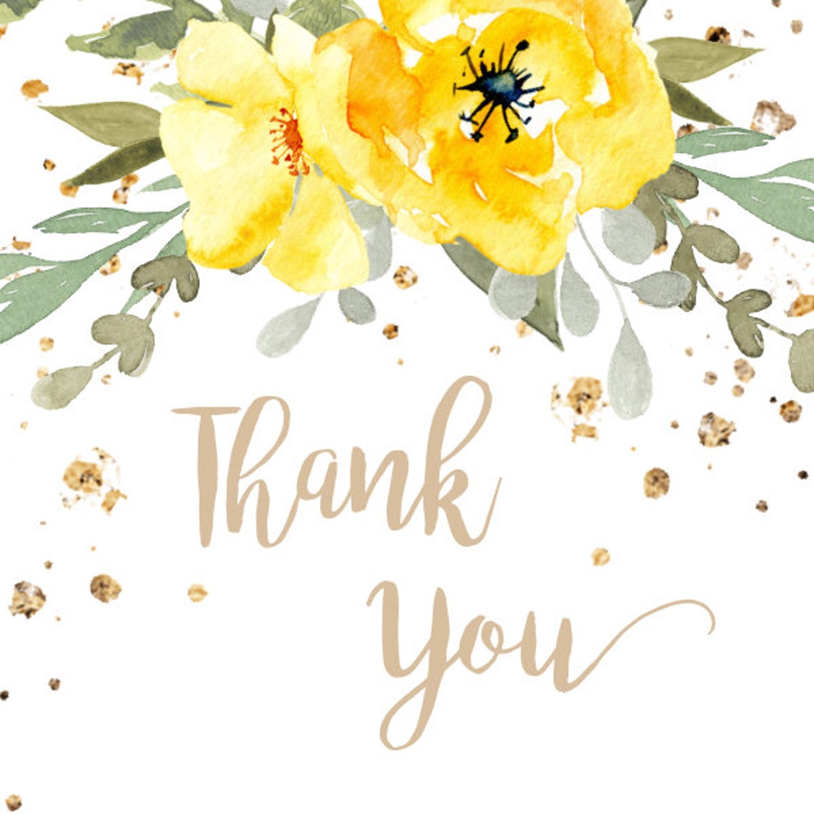 Yellow Floral Favor Tag Template Set of 3, Gold Tag Personalized ...