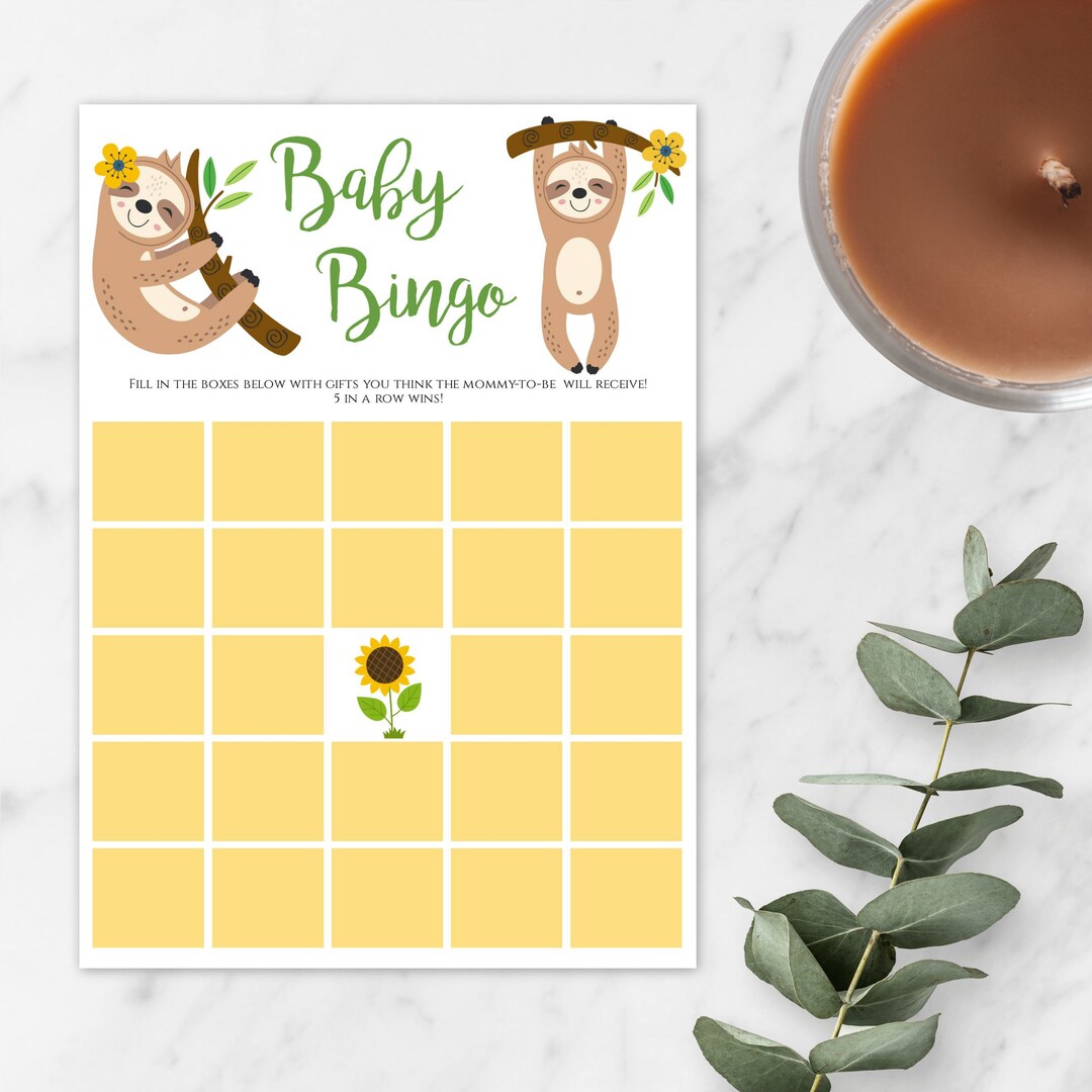 Sloth Baby Bingo Present Game Template, Sloth Shower Game, Printable ...