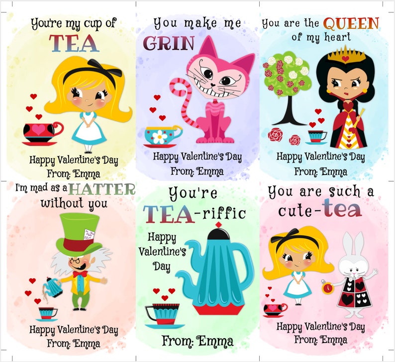 Tea Party Valentines Day Card Template, Valentines Cards for Kids ...