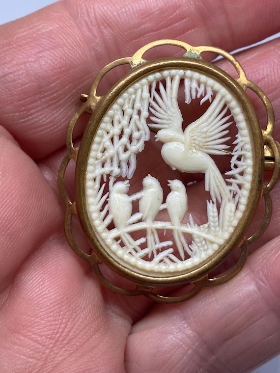 Antique French 1920s Depose Birds in Tree Oval Shaped… - Gem