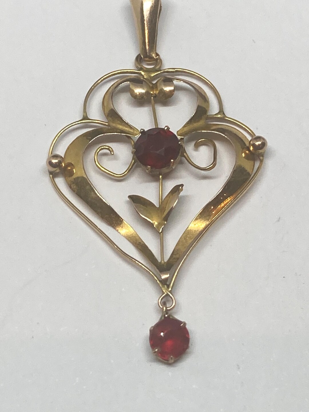 Striking Antique Edwardian 9ct Yellow Gold and Double Garnet Lavalier ...