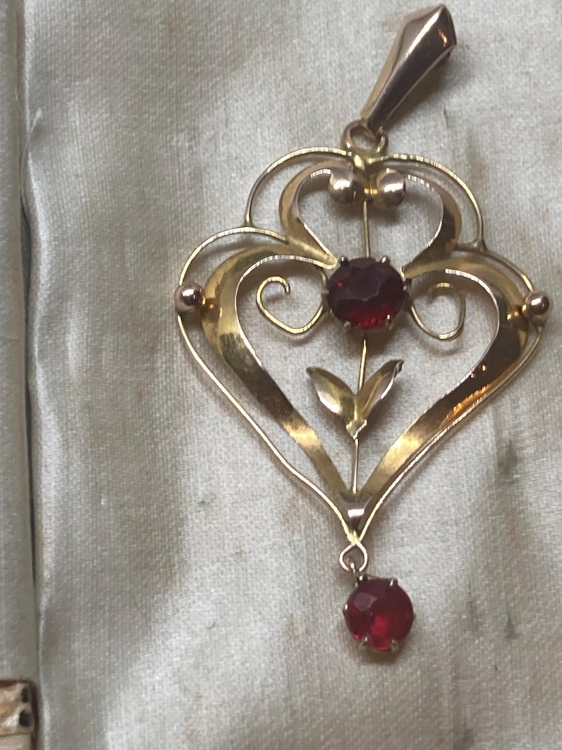 Striking Antique Edwardian 9ct Yellow Gold and Double Garnet Lavalier ...