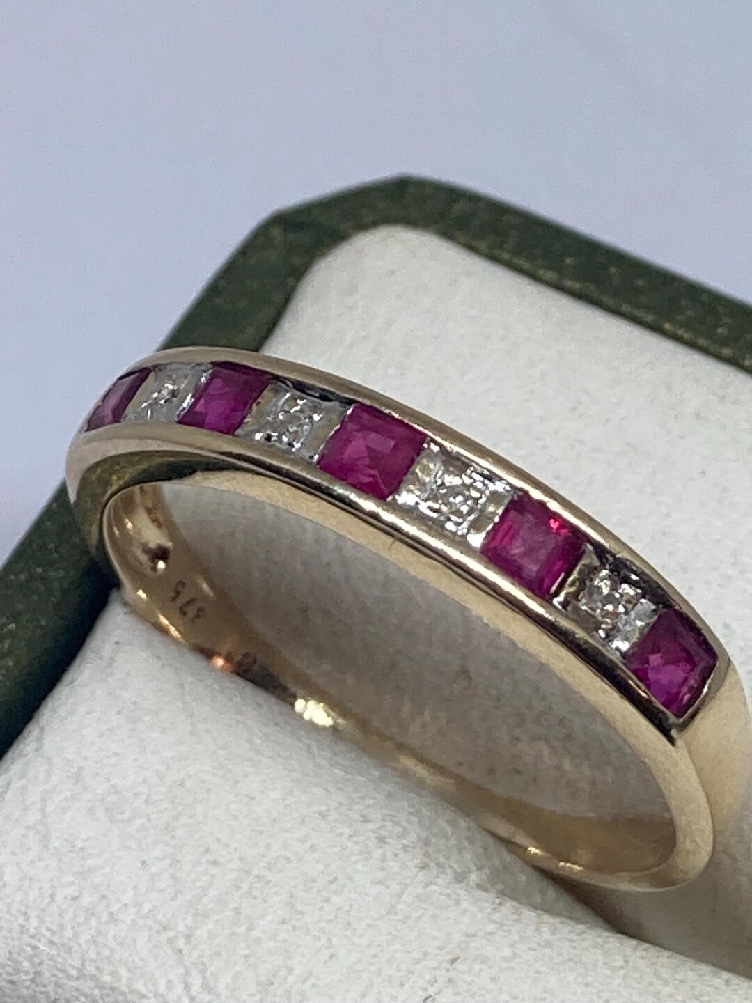 9ct Yellow Gold Diamond & Ruby Half Eternity Ring Size O Hallmarked - Etsy
