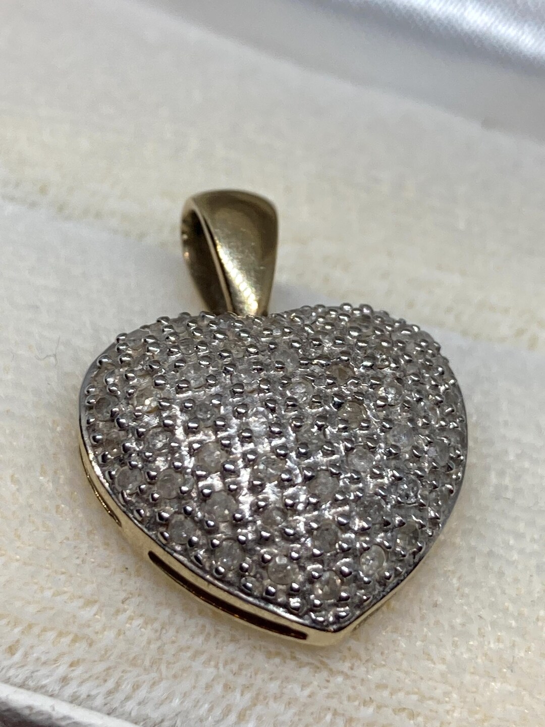 Solid 9ct Yellow Gold Pave Set Natural Diamonds Puffed Heart Pendant ...