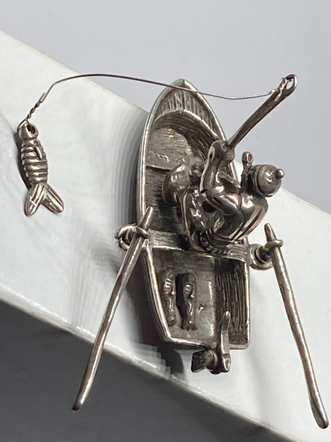 Vintage Dutch Sterling Silver Miniature Figurine Fisherman in Boat ...