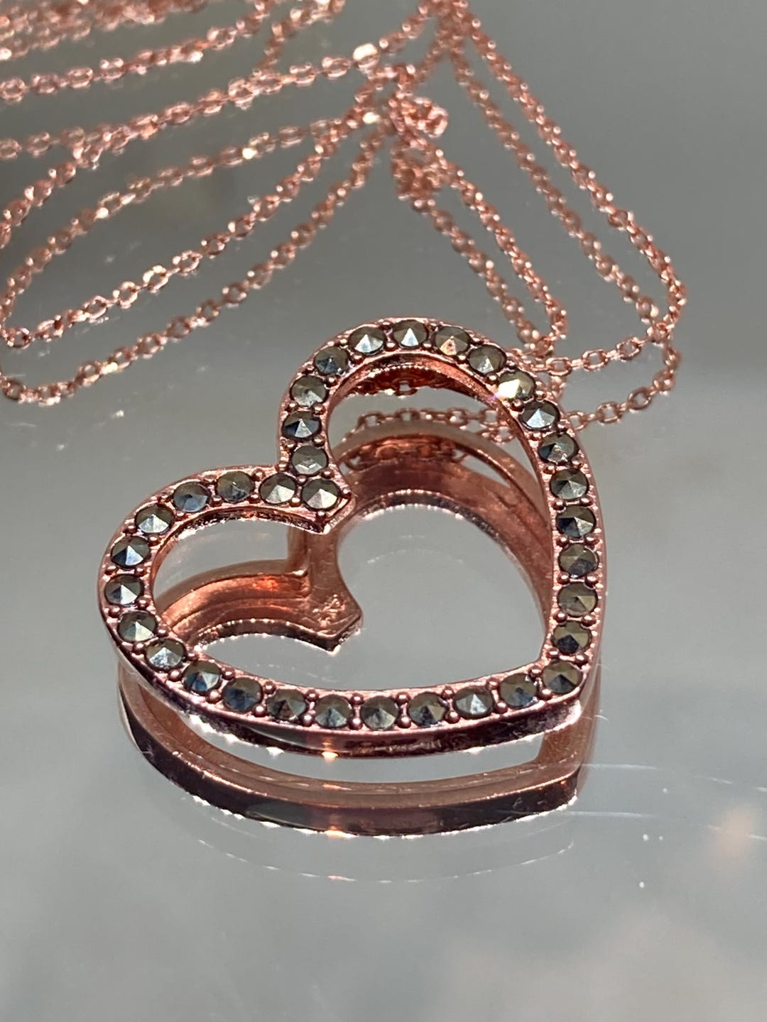 Stella Picciotto Rose Gold Sterling Silver Marcasite Heart Pendant ...