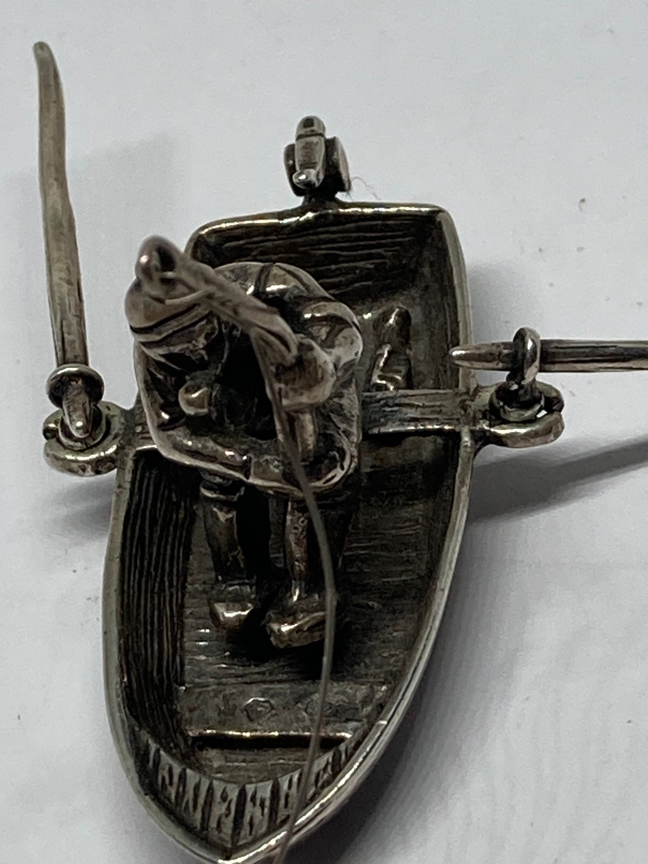 Vintage Dutch Sterling Silver Miniature Figurine Fisherman in Boat ...
