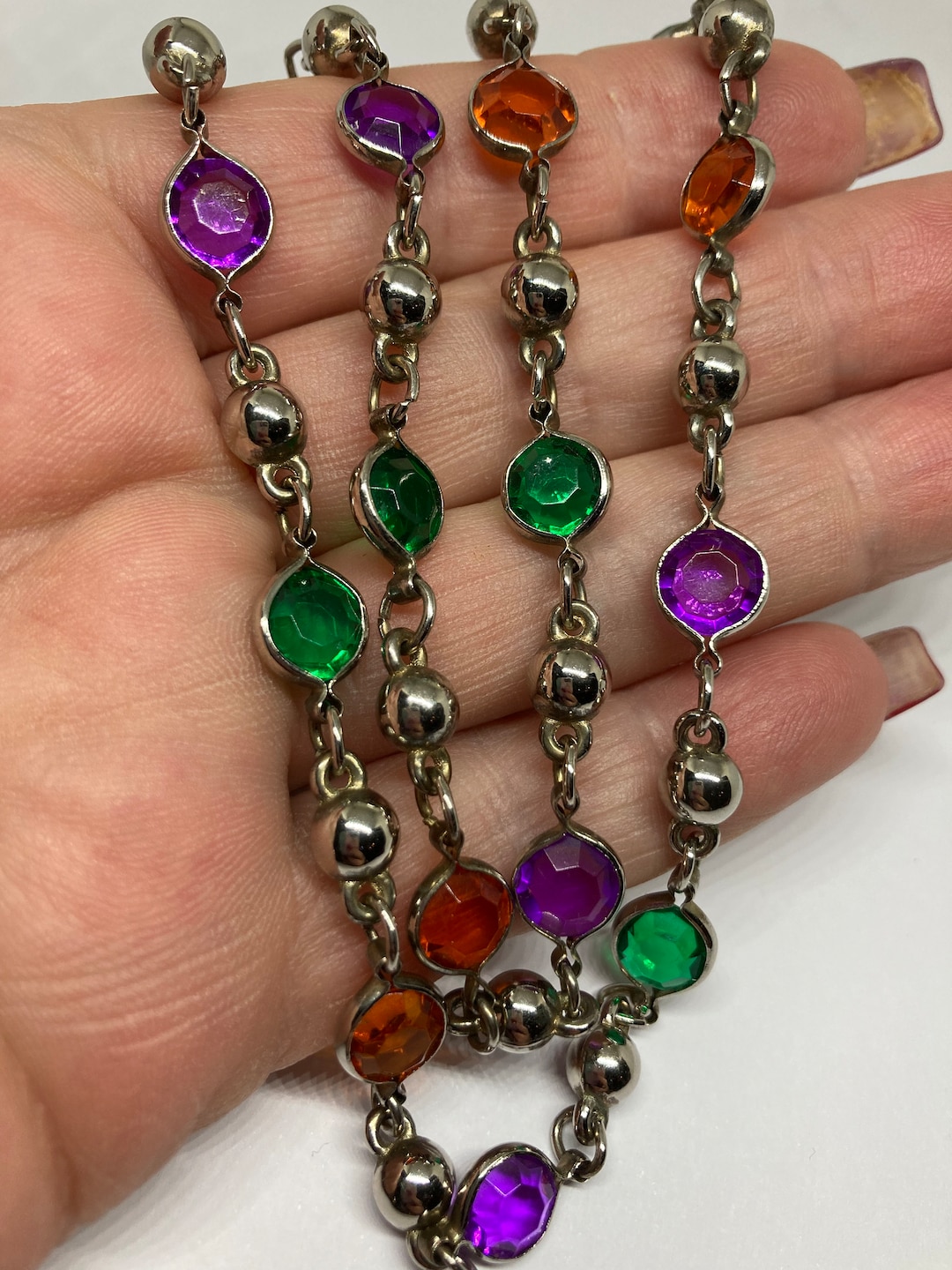 Vintage Bezel Set Faceted Multi Coloured Glass Stones Silver Tone Metal ...