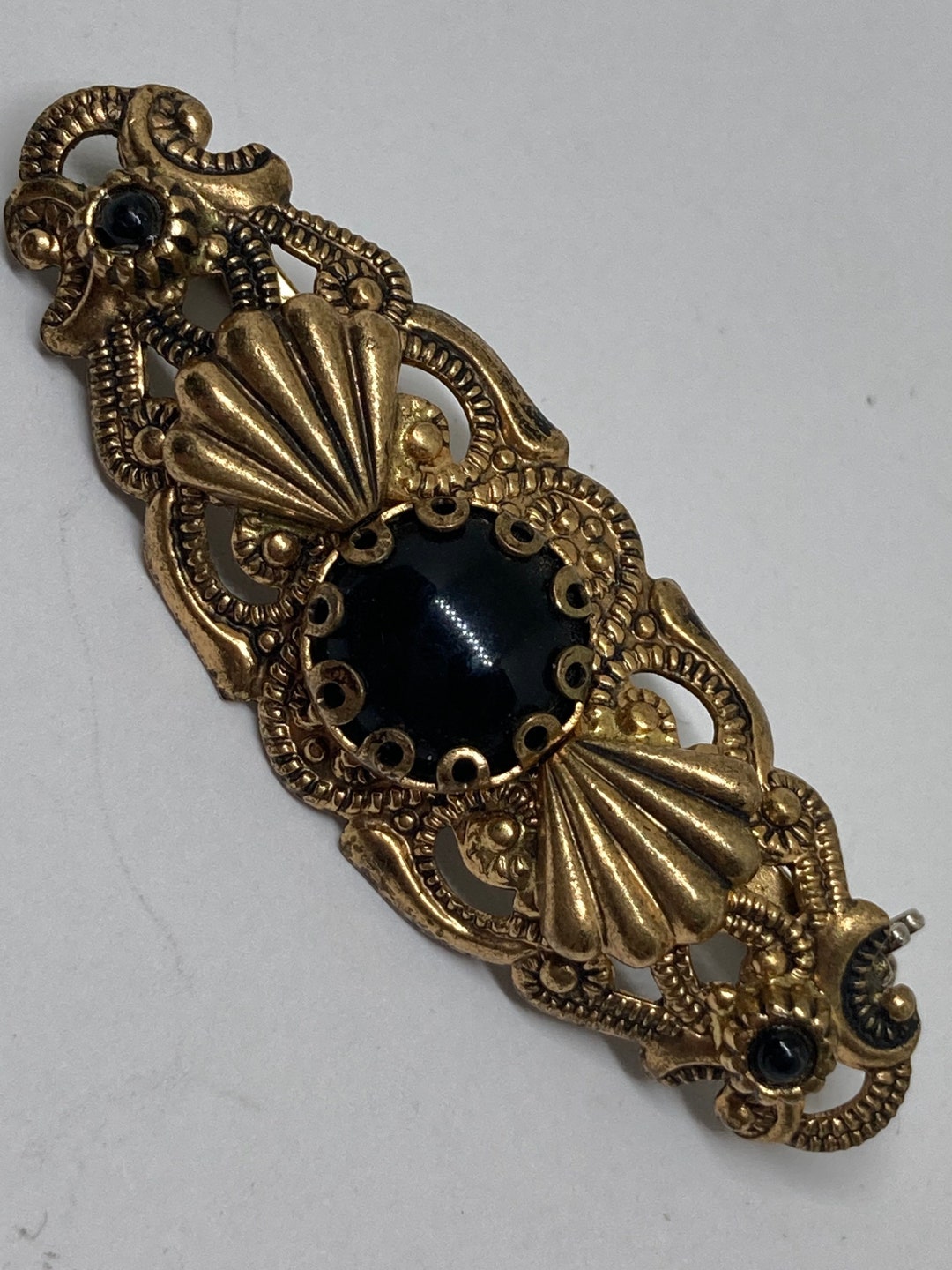 Art Deco 1920/30s Czech Black Peking Glass Gold Tone Metal Ornate Bar ...