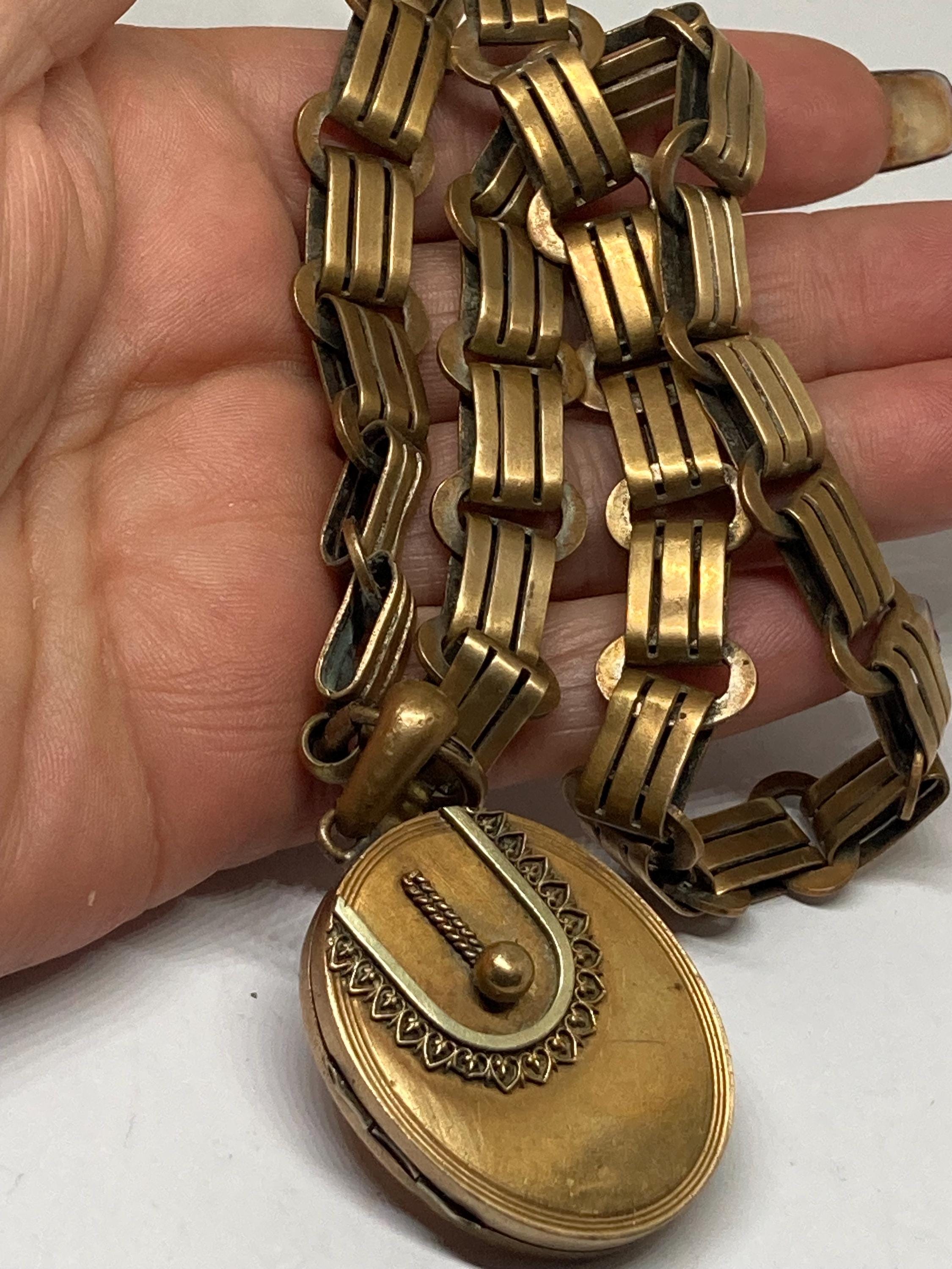 Antique Victorian Pinchbeck Gilt Metal Bookchain Necklace: Double Photo ...