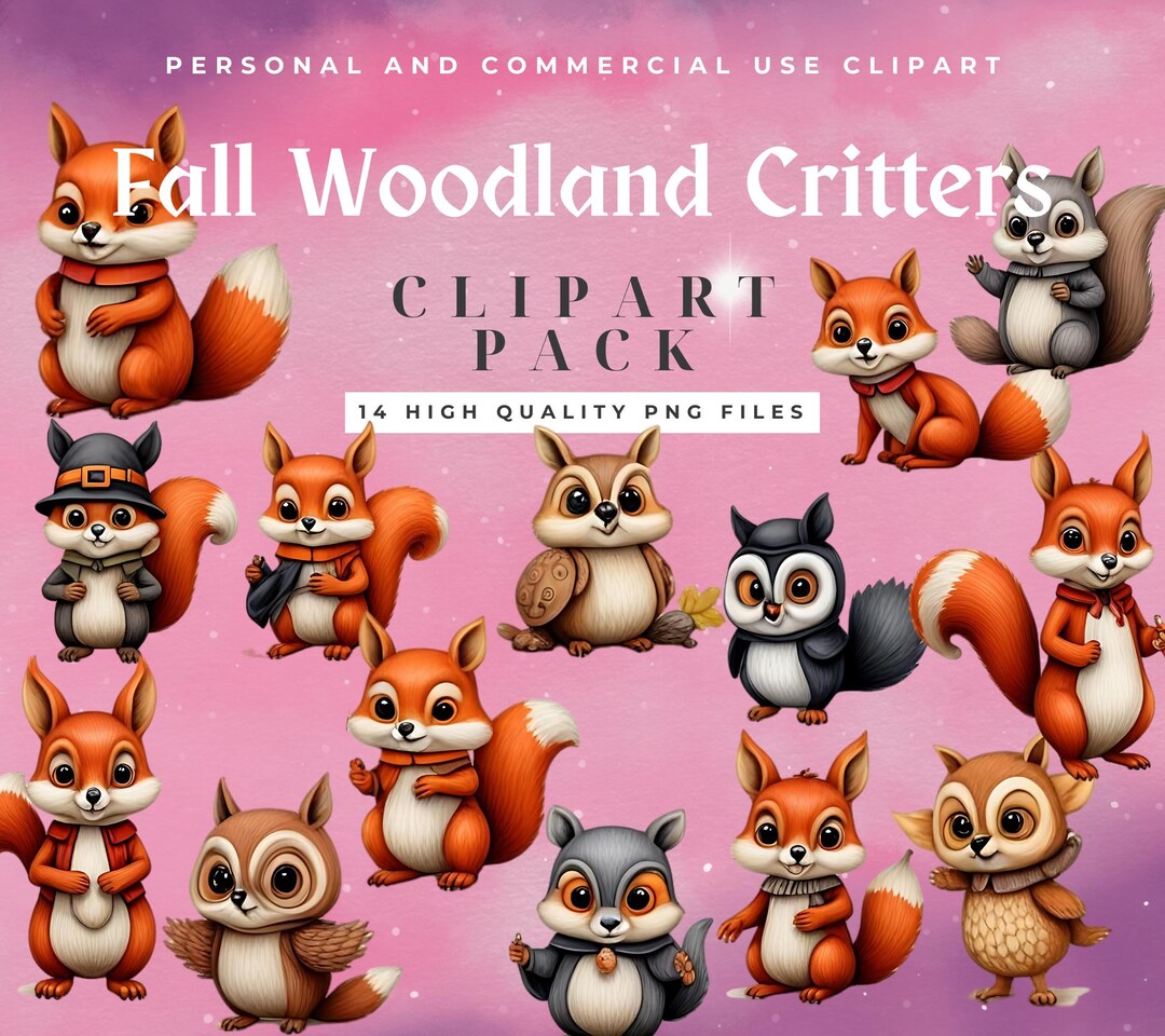 Cute Fall Woodland Critters Clipart Set - 14 High-quality Designs - 300 ...