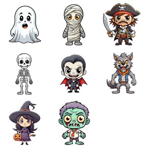 Cute Halloween Characters Clipart Pack - 8 Adorable High-quality PNG ...