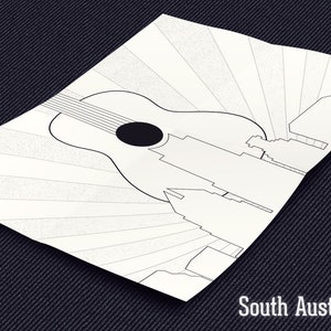 Printable Austin Skyline Coloring Page | Guitar Skyline Art | Unique ...