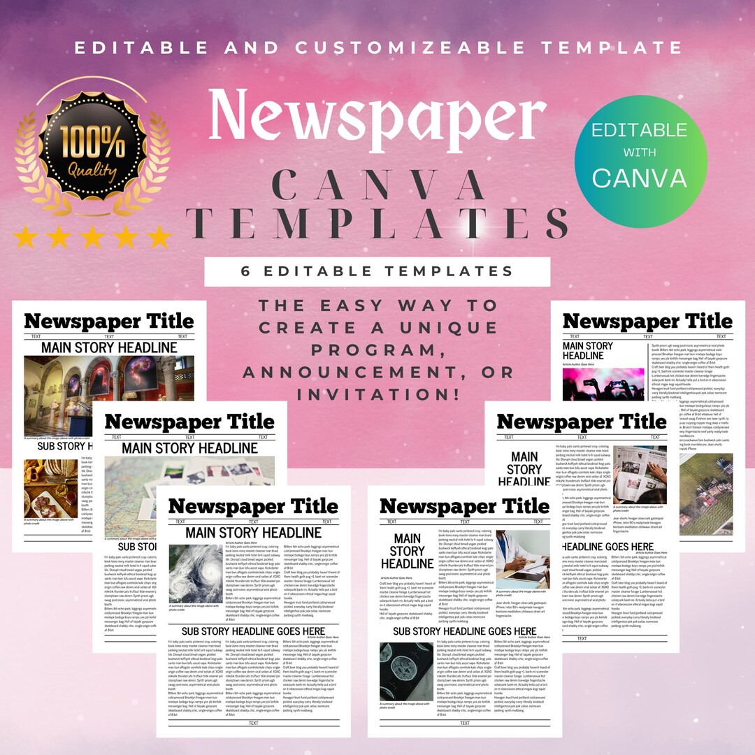 Editable Canva Newspaper Template for Weddings, Bachelorettes ...