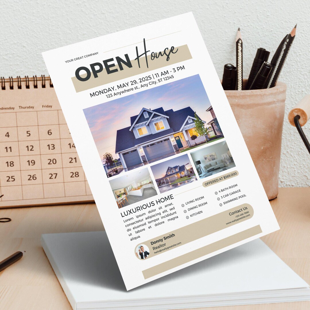 Editable Printable Open House Flyer Template, Real Estate Marketing ...