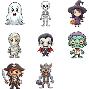 Cute Halloween Characters Clipart Pack - 8 Adorable High-quality PNG ...