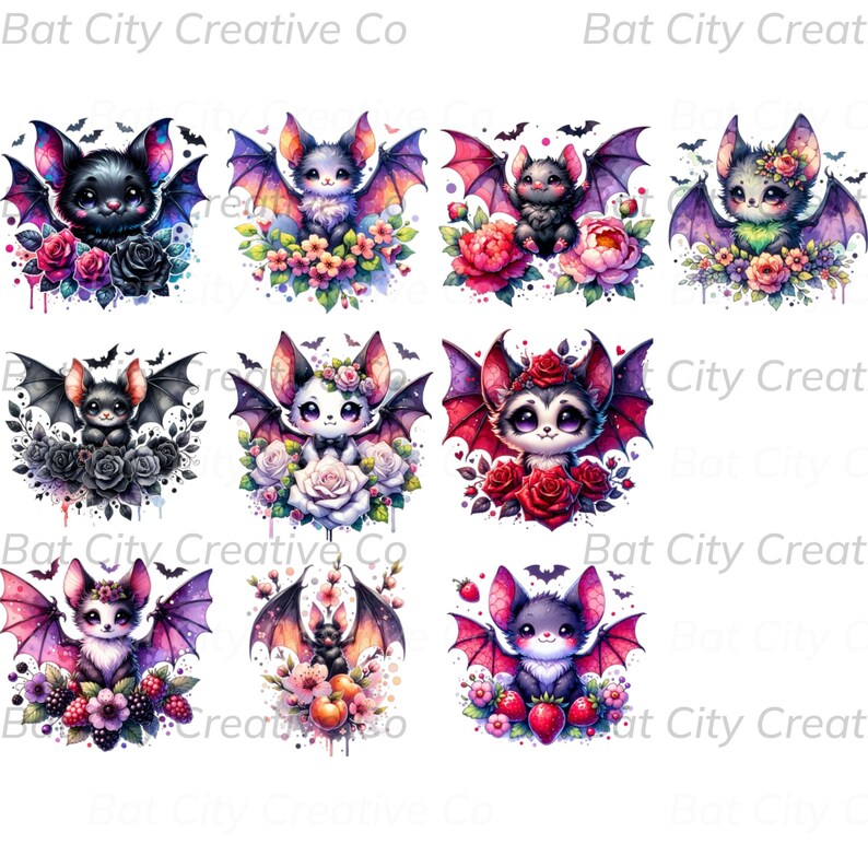 Cute Gothic Bats With Flowers | 10 High-quality Designs | Kids' Story ...