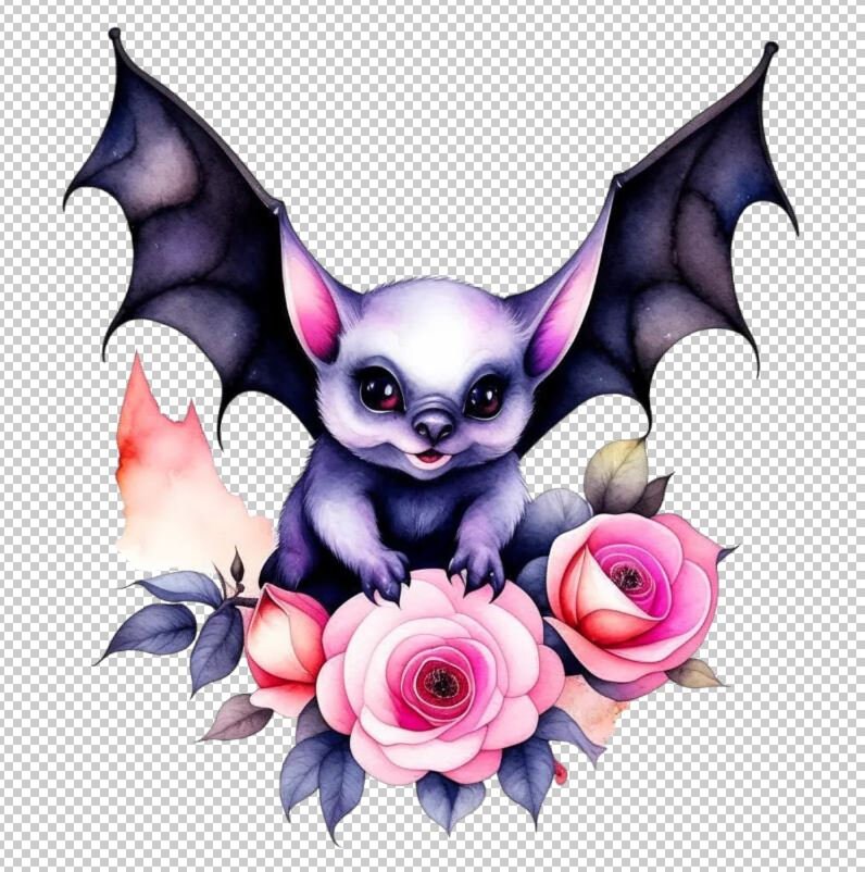 Cute Black Bat With Pink Roses Clipart 1high-quality Designs Kids ...