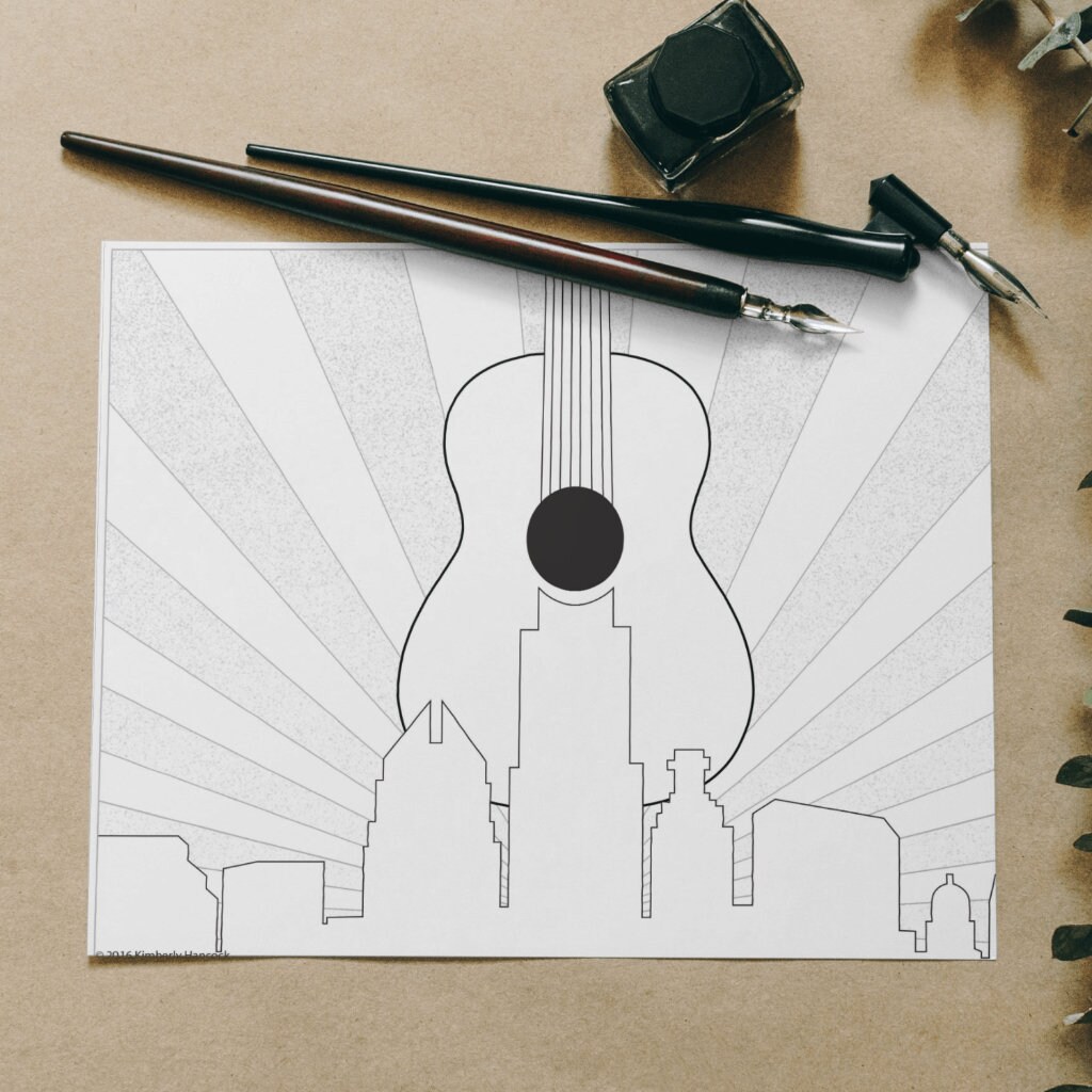Printable Austin Skyline Coloring Page Guitar Skyline Art Unique Austin ...