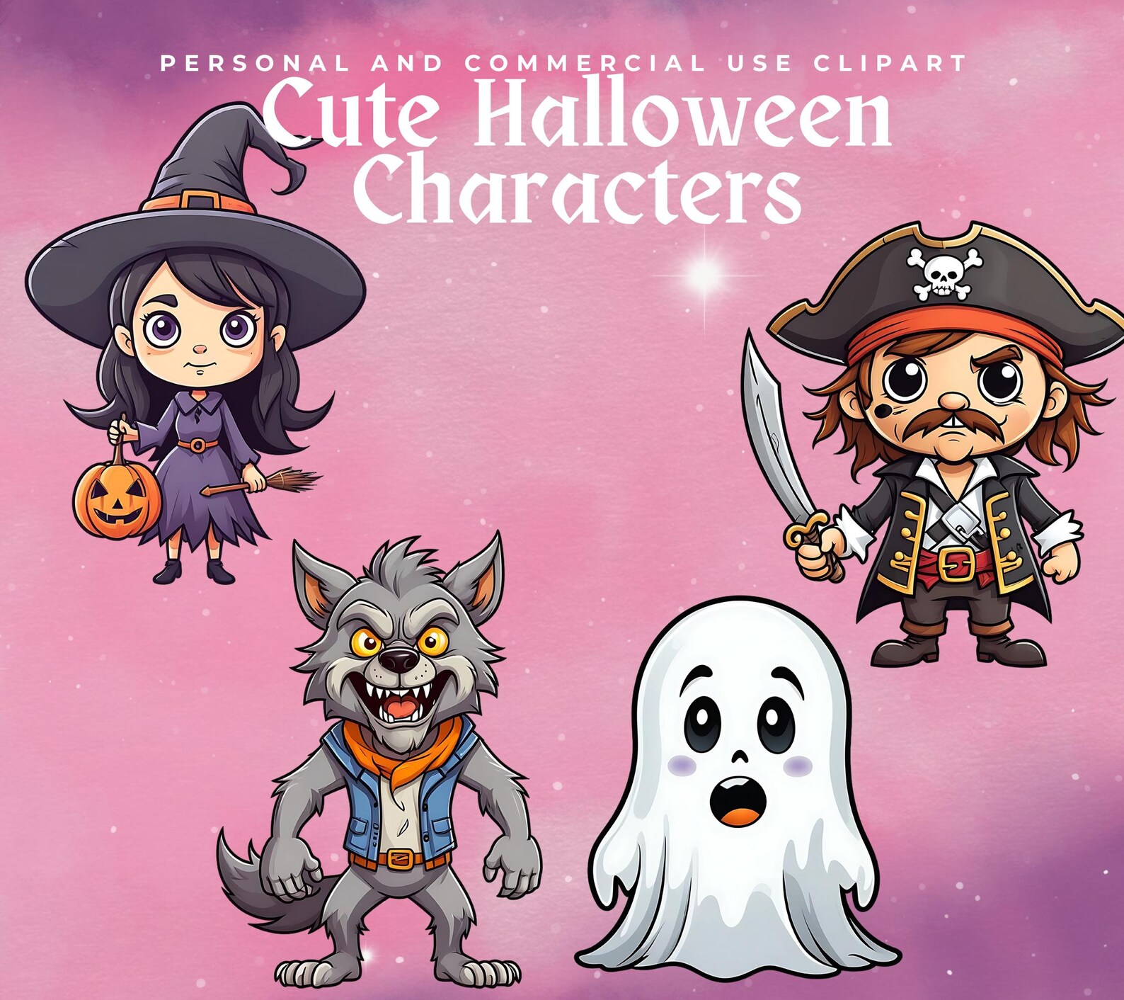 Cute Halloween Characters Clipart Pack - 8 Adorable High-quality PNG ...