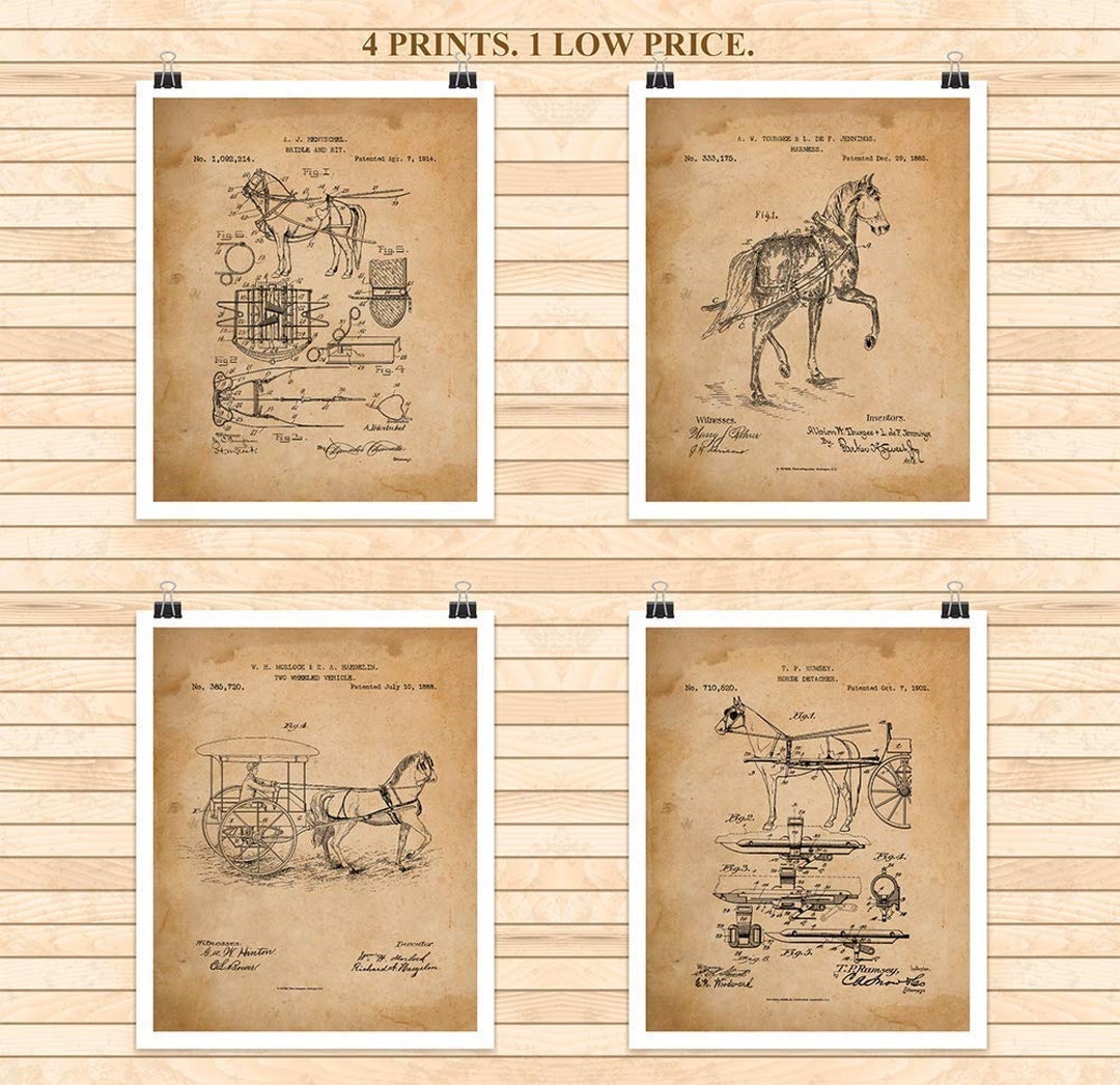 Horse - Patent Prints - Set of 4 Invention Patents for Driving Horses ...