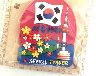 Seoul Porcelain Magnet, Square -N Seoul Tower Korea, Travel Souvenir ...