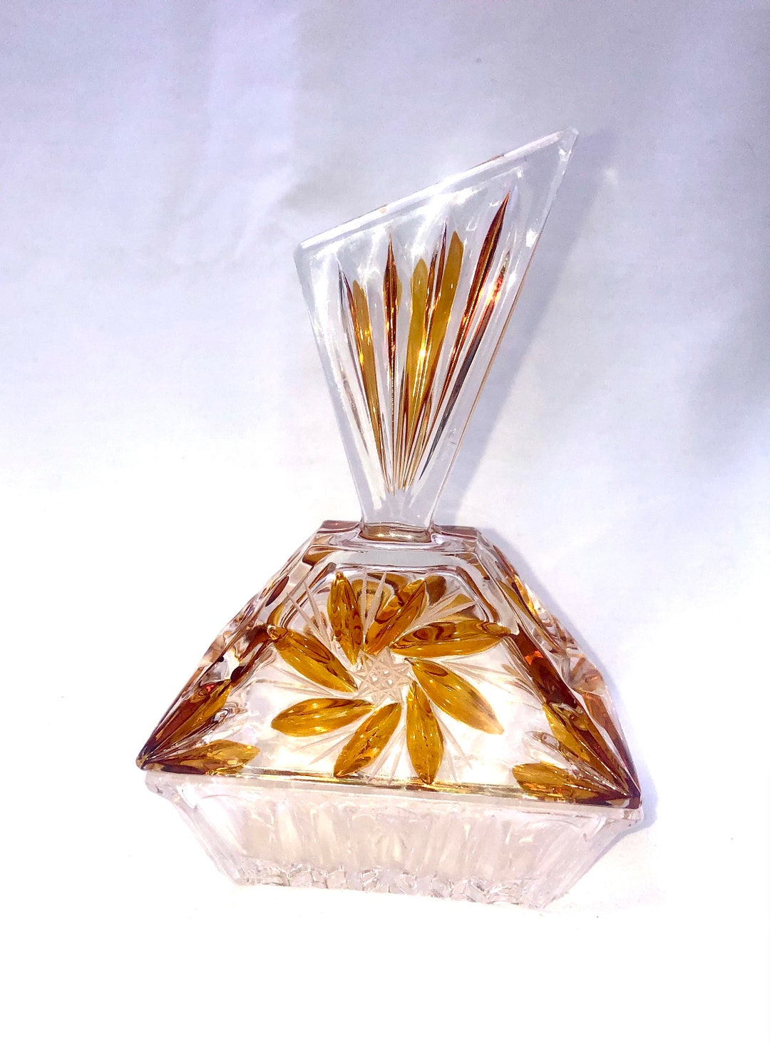 Vintage Amber Cut Crystal Glass Trinket Ring Dish, Vintage Jewelry ...