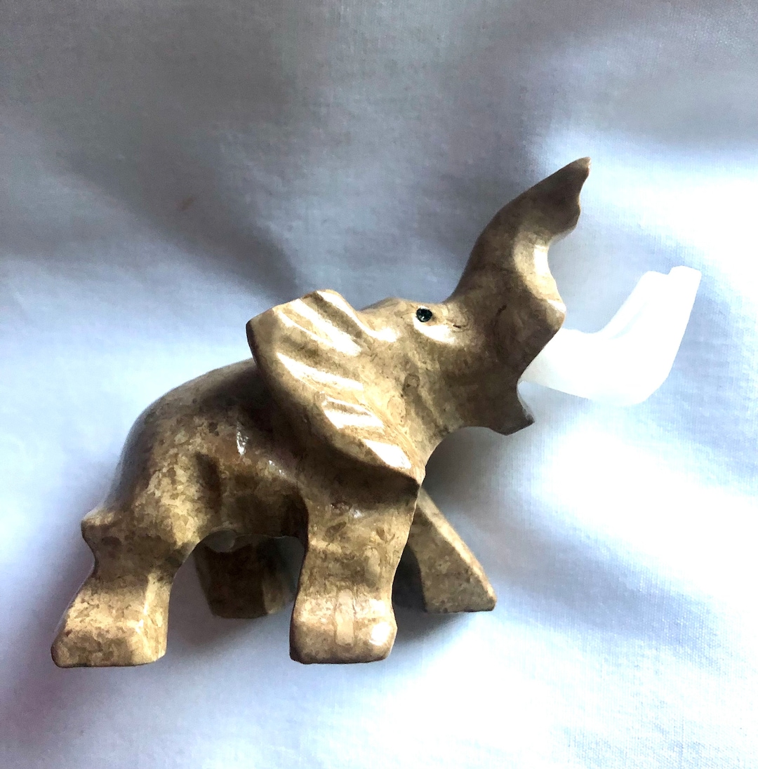 Vintage Hand Carved Alabaster Marble Stone Elephant Figurine - Etsy