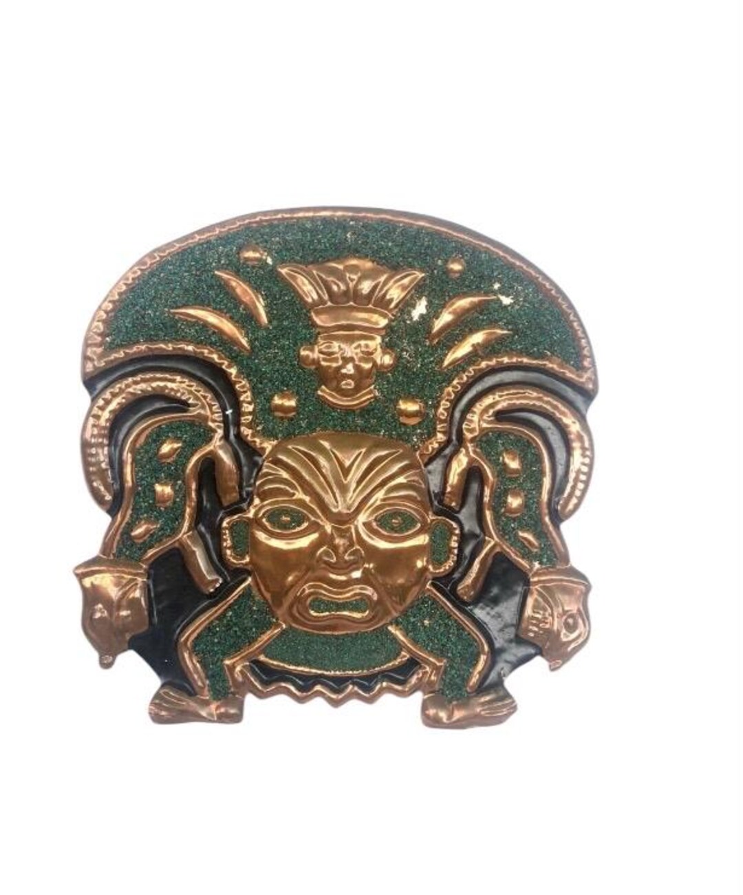 Vintage Aztec Man Copper Metal Turquoise Gravel Hanging Wall Decoration ...