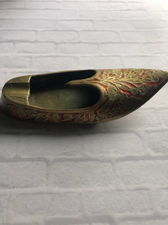 Vintage Etched Brass and Enamel Slipper Shoe Aladdin Shoe - Etsy