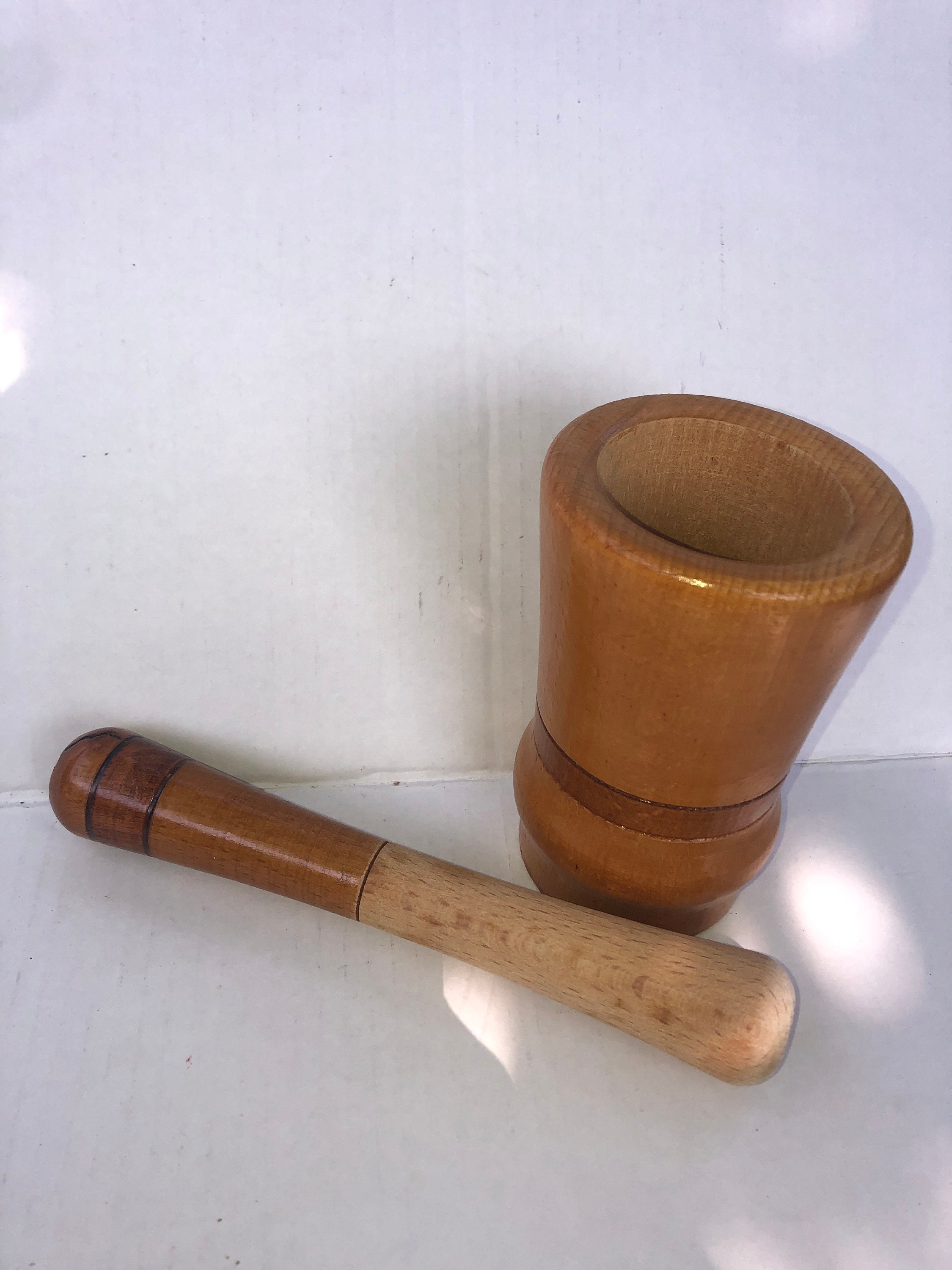 Vintage Wooden Natural Bamboo Mortar and Pestle Set - Etsy