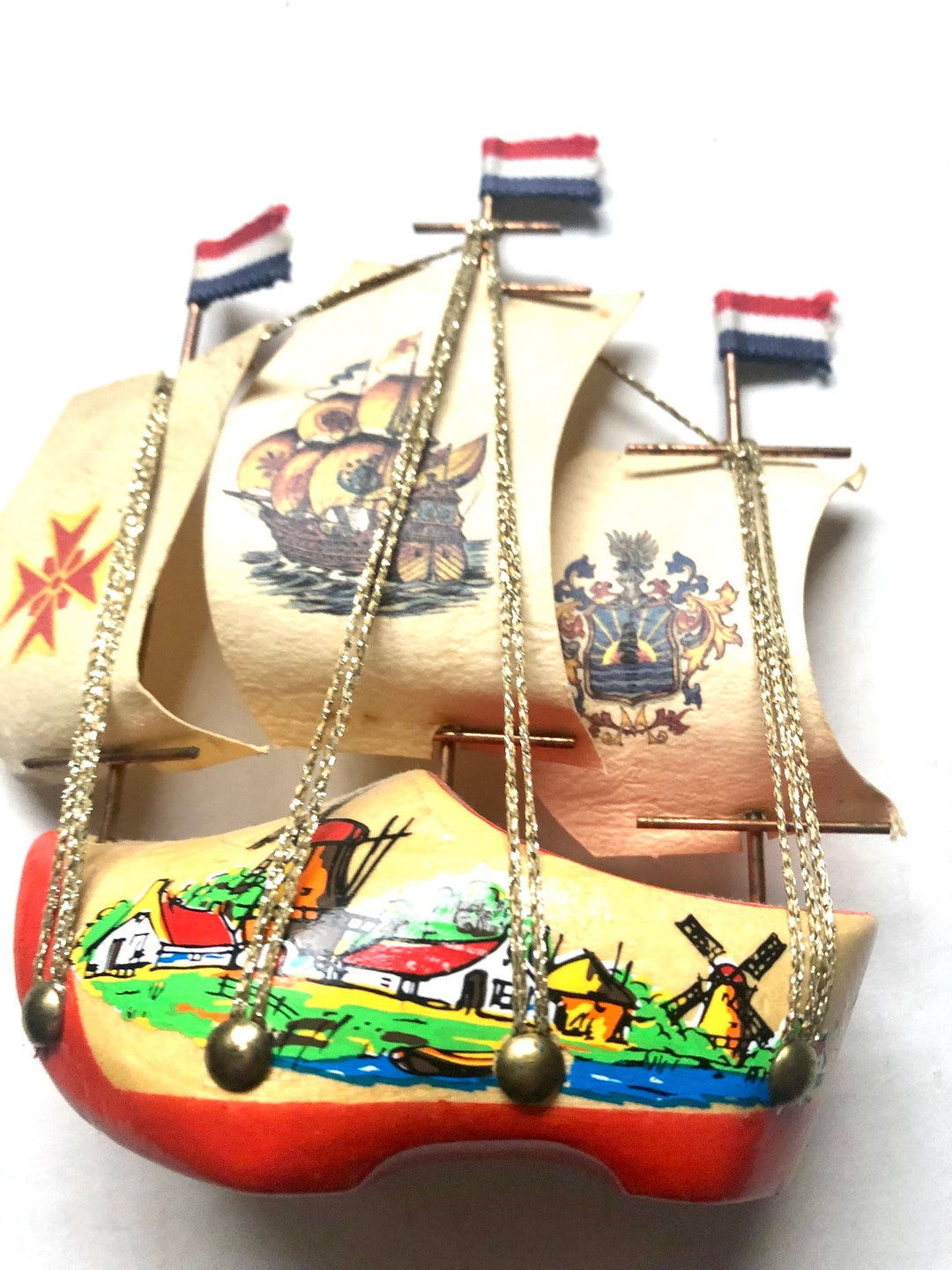 Vintage Holland Dutch Wooden Shoe Ship Souvenir Clog Sail Boat Hand ...