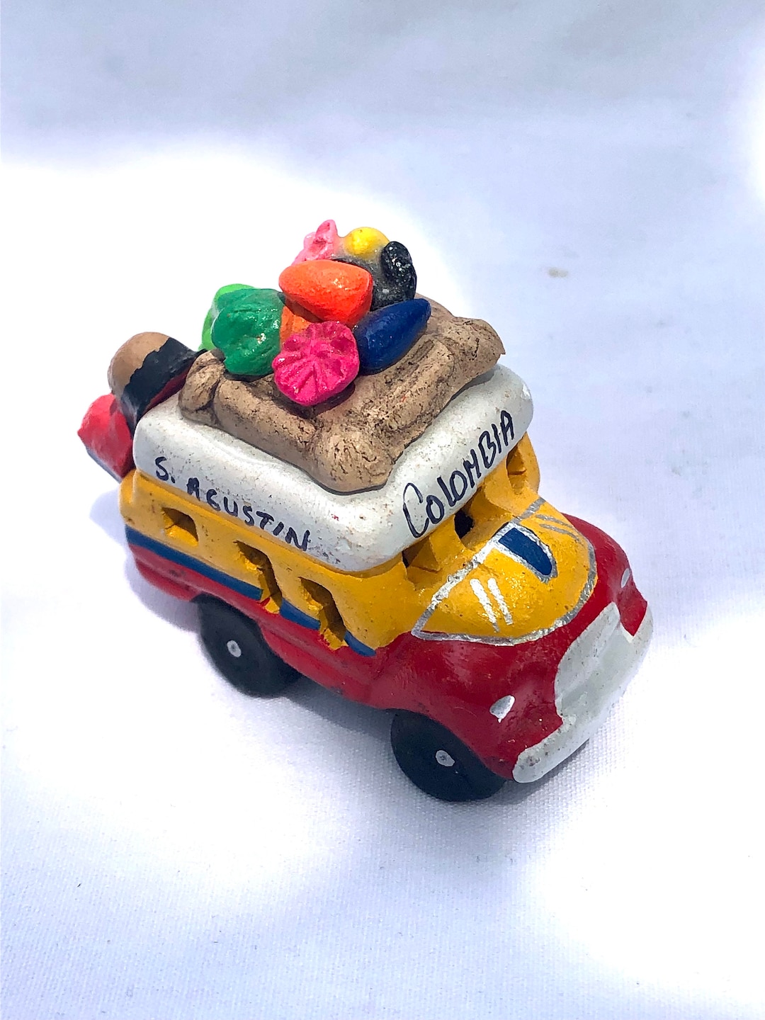 Vintage Chiva Colombian Folk Art Handcrafted Terracotta Miniature Bus ...