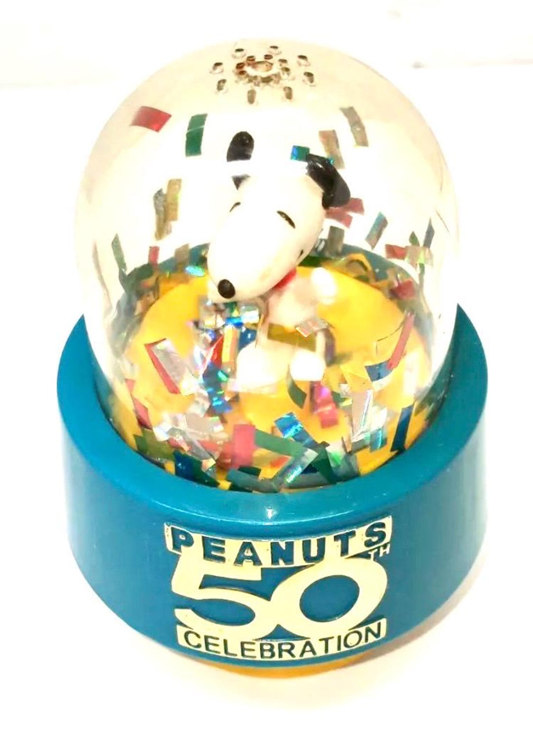 Vintage Snoopy Peanuts 50th Celebration Confetti Plastic Push-up Globe ...