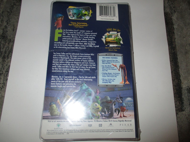 Disney Pixar Monsters Inc. VHS 2002 NEW SEALED | Etsy