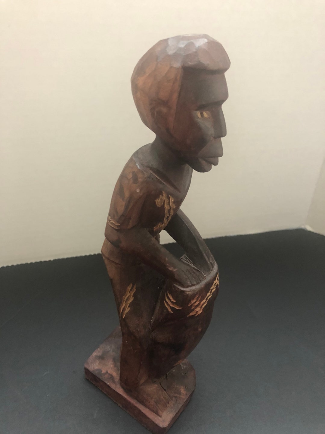 African Man Playing Drum Vintage Hand Carved Wooden Statue - Etsy
