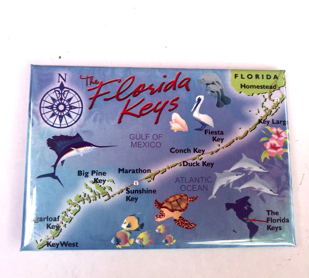 Florida Keys State Map Refrigerator Magnet , FL, Key Largo, Key West ...