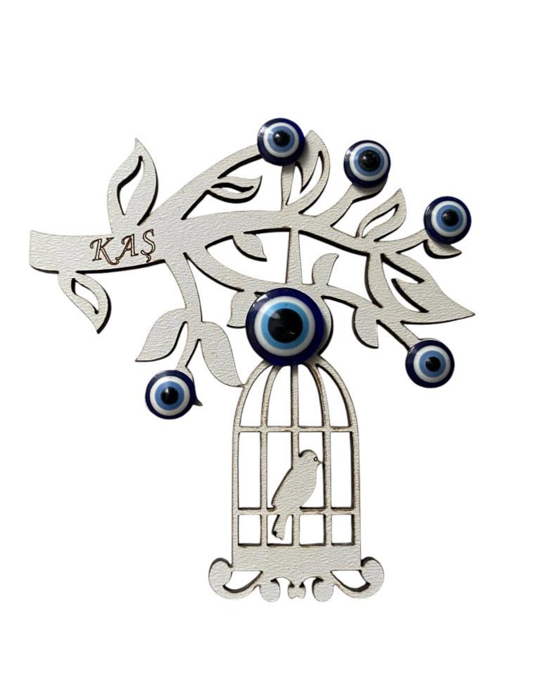 Kas Turkish Blue Evil Eye Lucky Tree Bird Refrigerator Magnet, Wooden ...