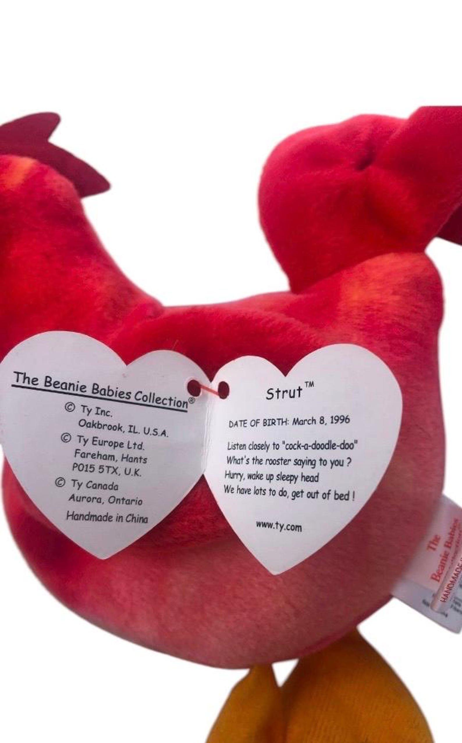 Ty Beanie Baby Strut the Rooster Date of Birth: March 8, 1996 Rare - Etsy