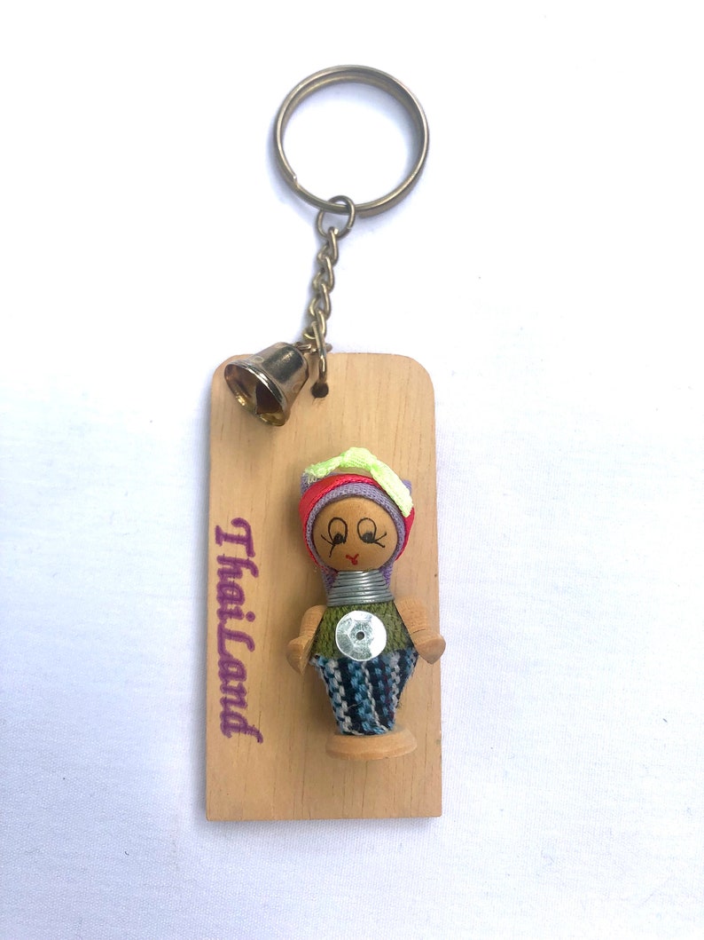 Thailand Chiang Mai Doll Wooden Keychain Asian Souvenir Handcrafted Key ...