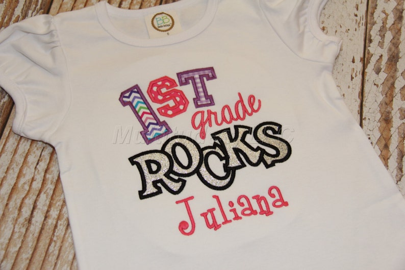 1st Grade Rocks Applique Shirt | Etsy