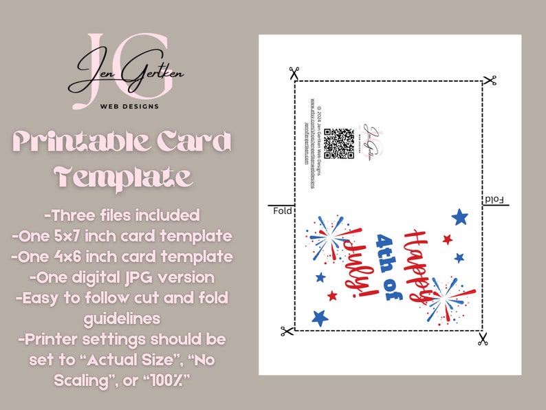 Printable 4th of July Card, Instant Download PDF, DIY Card, 4x6 and 5x7 ...