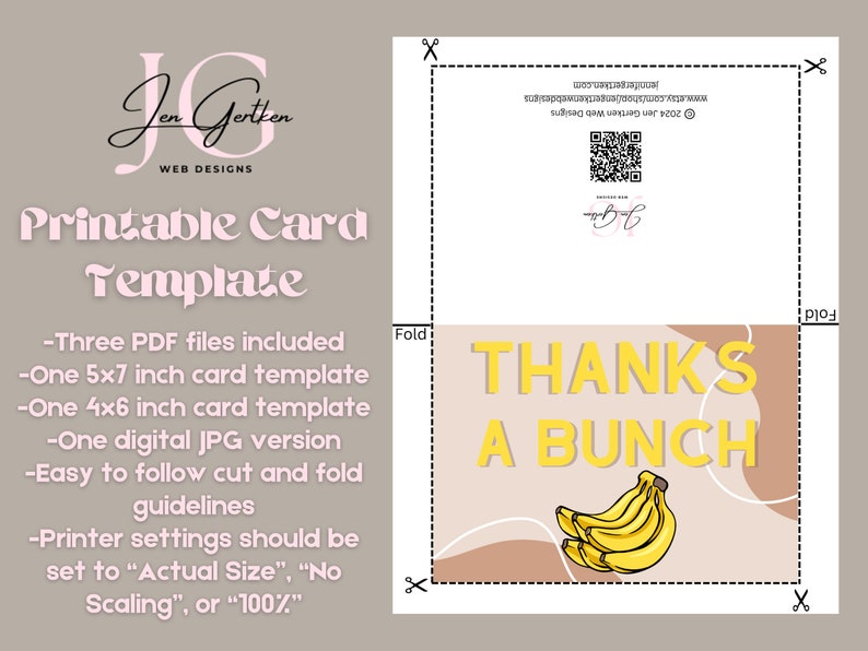 Thanks A Bunch Printable Thank You Card, Instant Download PDF, DIY Card ...