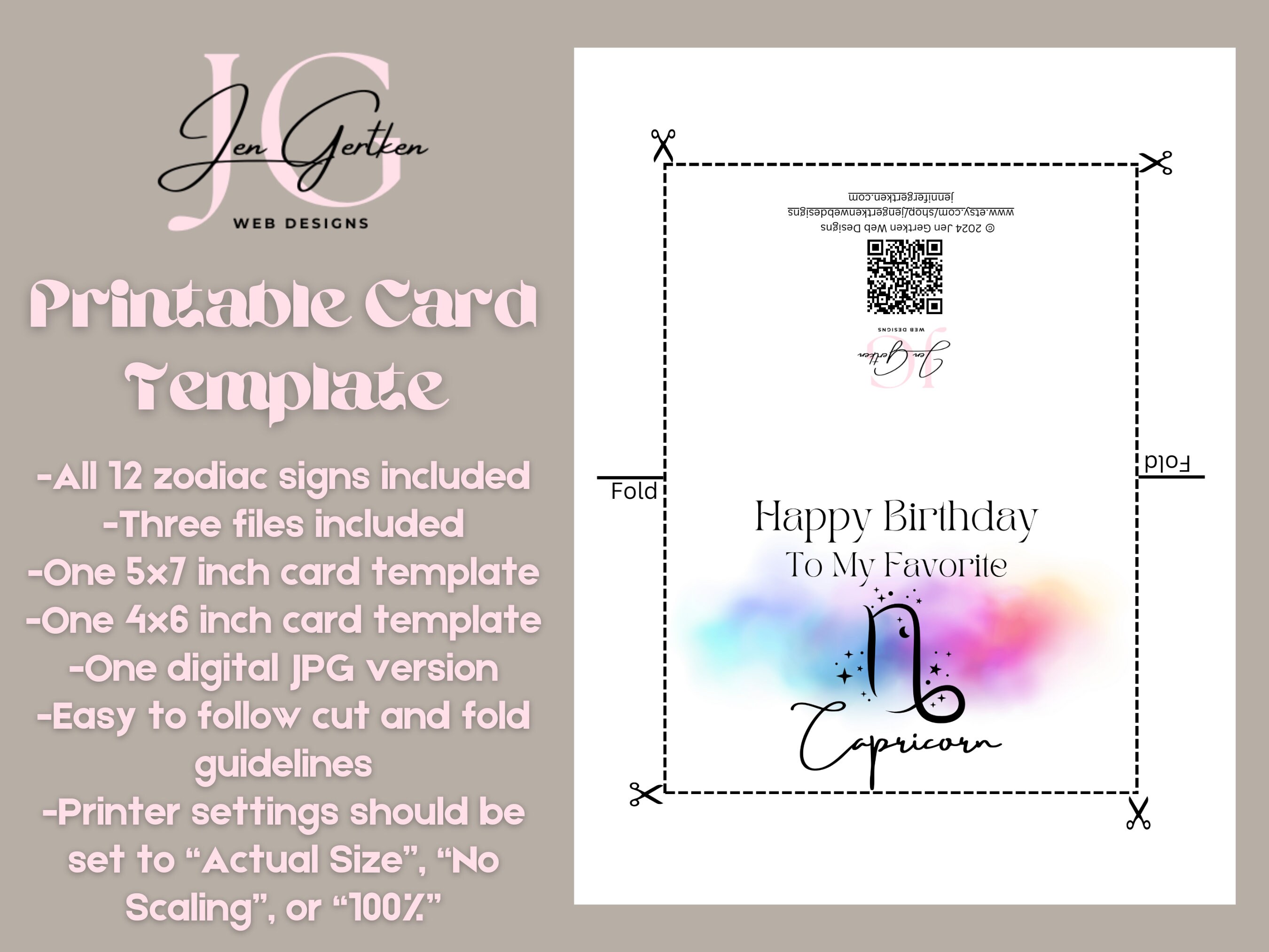 12 Zodiac Signs Birthday Card Bundle, Zodiac Birthday Cards, Printable ...