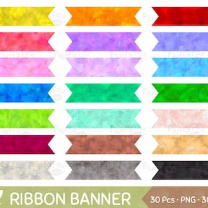 Watercolor Ribbon Banner Clipart, Painted Label Clip Art, Rainbow ...