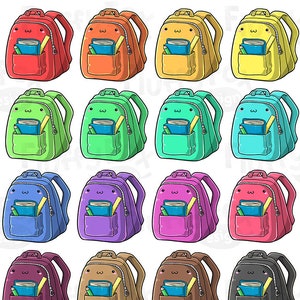 Kawaii Backpack Clipart, Cute Bag Clip Art, Education Back to School ...