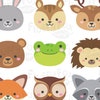 Safari Animals Faces Clipart, Wildlife Heads Clip Art, Wild Cute Lion ...