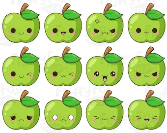 Kawaii Red Apple Clipart Cute Apples Faces Clip Art Fruit | Etsy Canada